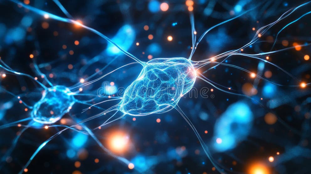 Neural Networks in Action: Detailed Visualization of Brain Cells and Synapses Stock Image ...