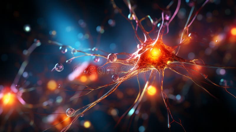 Neural Networks of the Human Brain. 3D Illustration of Abstract Nerve ...