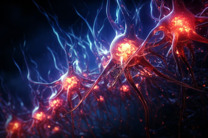 Neural Networks of the Human Brain. 3D Illustration of Abstract Nerve ...