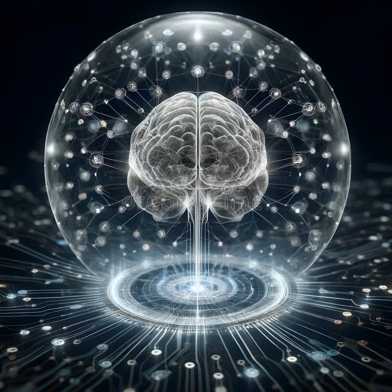 Neural Nexus: a Luminous Brain Interfacing with Futuristic Technology Ecosystem Stock ...