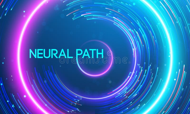 Neural Path Depicted through Glowing Circular Light Trails in a Digital Design. Big Data and ...