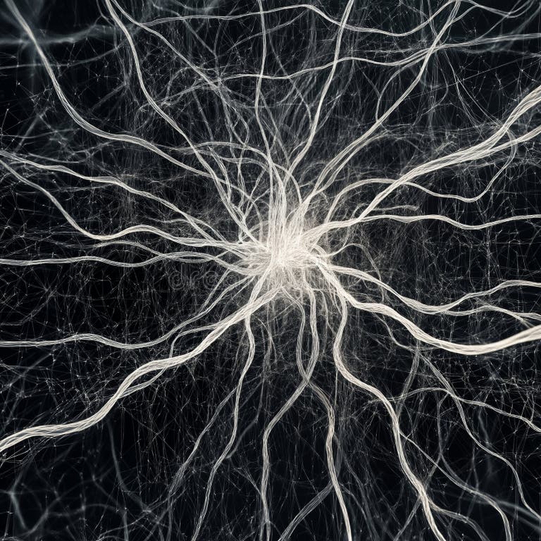 Neural Pathways Connection Network in Black Background Stock Photo ...
