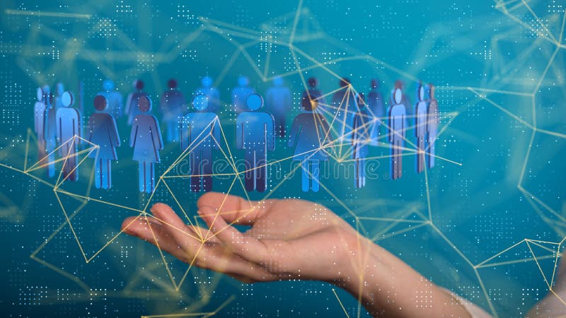 Neural Web of 3d Rendered Illustrative User Icons Floating on a Man S ...