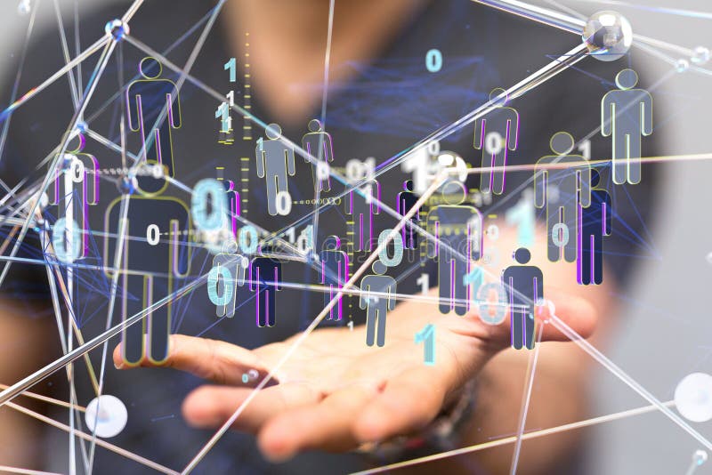 Neural Web of 3d Rendered Illustrative User Icons Floating on a Man S ...