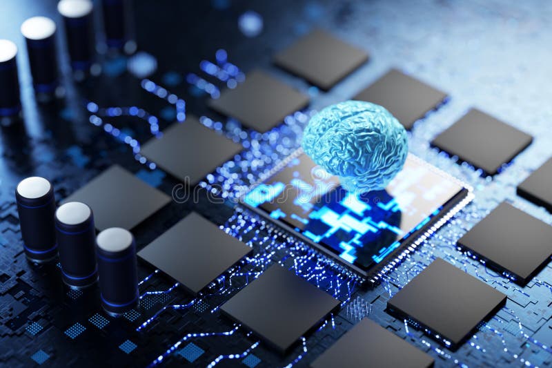 Neuro Interface. Artificial Brain. Microprocessor with Artificial Intelligence. Training an ...