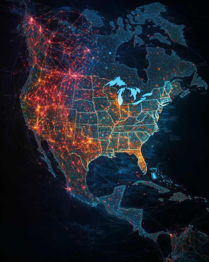 Neuro-map of North America Showcasing Interconnected Cognitive Pathways ...