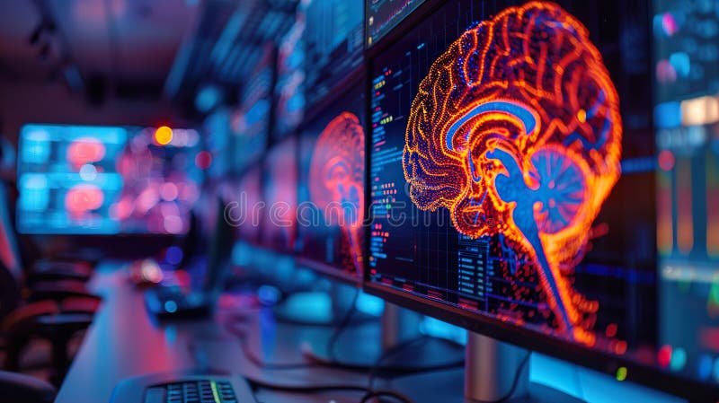 A Neuroinformatics Workstation Displaying a Vibrant Brain Scan ...