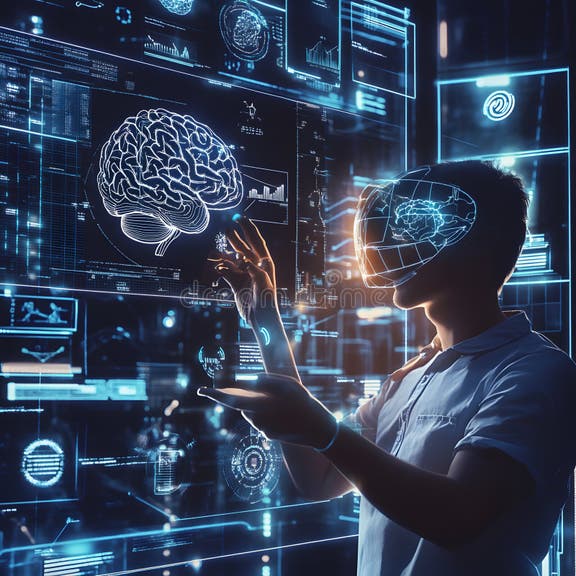 Neurological Brain-machine Interfaces and Cognitive Technologies. Modern High-tech Feel Stock ...