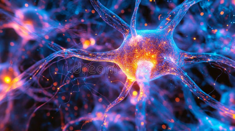 Neuromorphic Processor Simulating Brain Synapses with Colorful Lights Stock Illustration ...