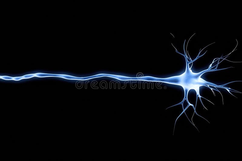 Neuron and Axon with Synaptic Signal on Black Background. Biological ...