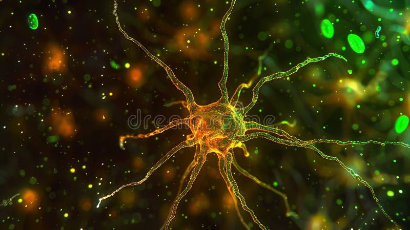 Microscopic View of a Neuron with Dendrites and Axons Stock ...