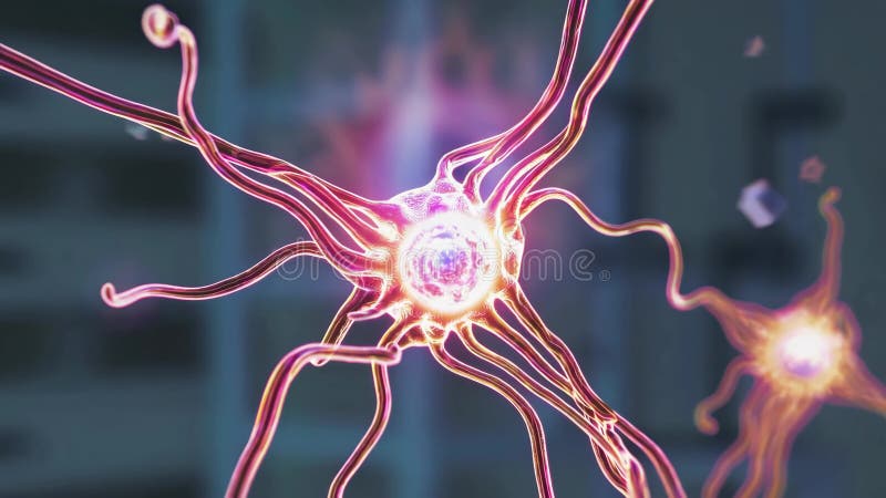 Neuron Cell Close-up with Glowing Synapses, Neural Network Concept ... Neuron Cell Close-up with Glowing Synapses, Neural Network Concept ...