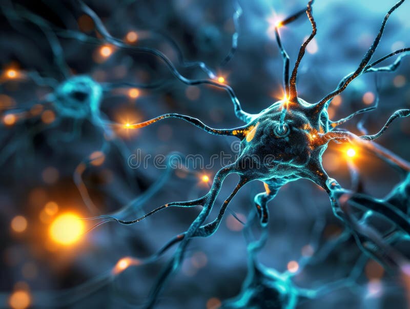 Neuron Cell, 3D Illustration. Neuron Cell with Neurons Activity. Neuron ...