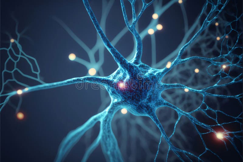 Neuron Cell, 3D Illustration. Neuron Cell with Neurons and Nervous ...