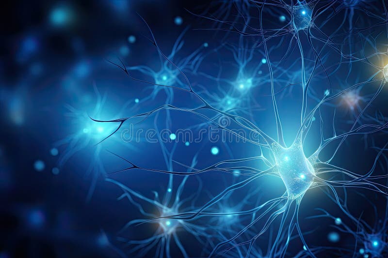 Neuron Cell, 3d Render, Computer Generated, with Blue Background ...