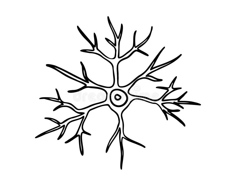Neuron Cell Doodle Hand Drawn Icon. Outline Pyramidal Neuron Cell ...