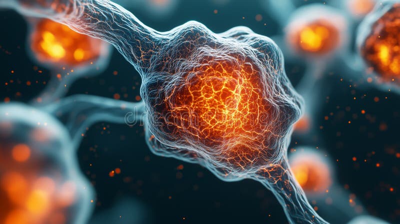 Neuron Cell with Glowing Connections in Blue Stock Illustration ... Neuron Cell with Glowing Connections in Blue Stock Illustration ...