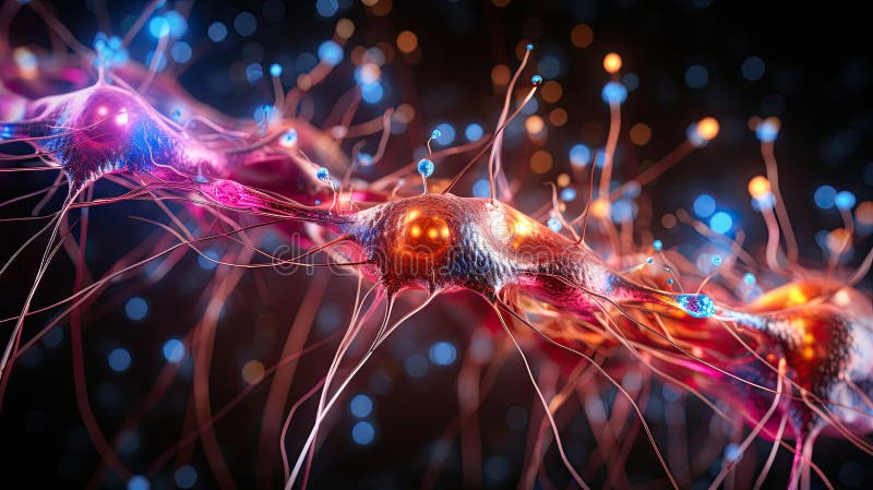 Neuron Cell with Glowing Light in the Brain. Generative AI Stock ...