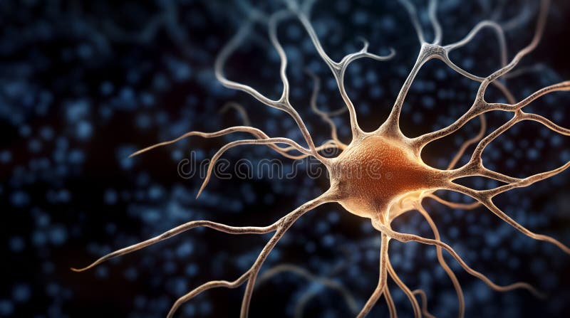 A Neuron Cell with Glowing Link Knots. a Nerve Cell in Brain ...