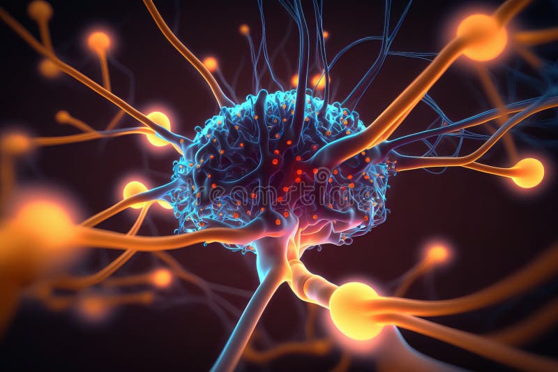 Neuron Cell Illustration with Nervous Impulses Along Dendrites Neural ...