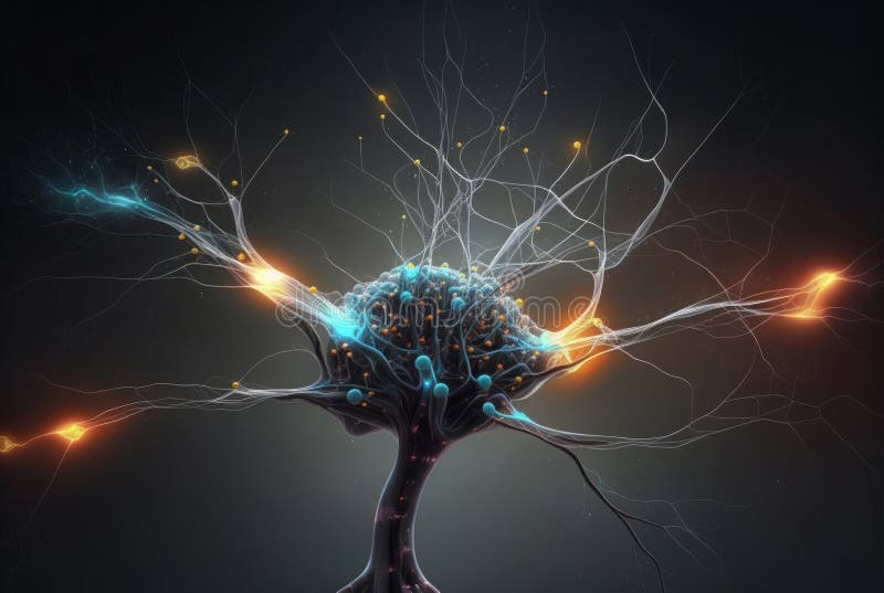 Neuron Cell Sending Electrical Chemical Signals. Stock Illustration ...