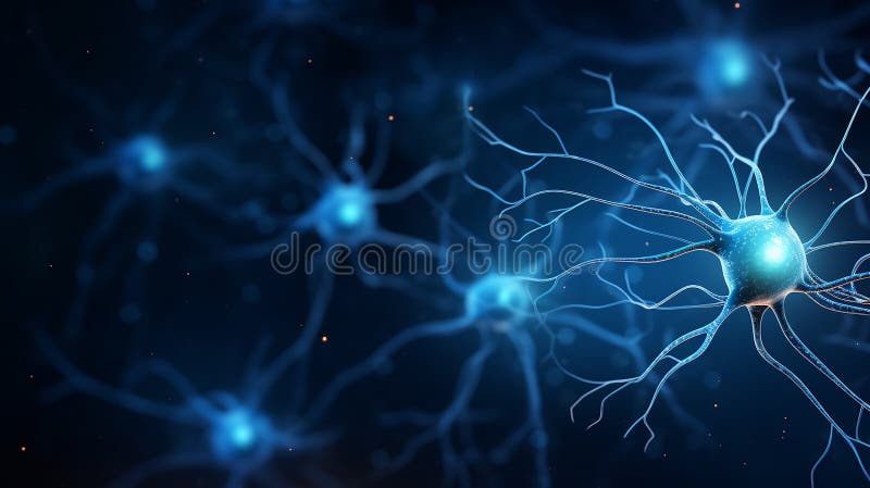 Neuron Cells on Blurred Background with Light and Glowing Particles ...