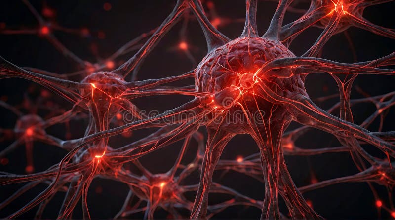 Neuron Cells. Detailed Neuronal Network with Illuminated Connections ...