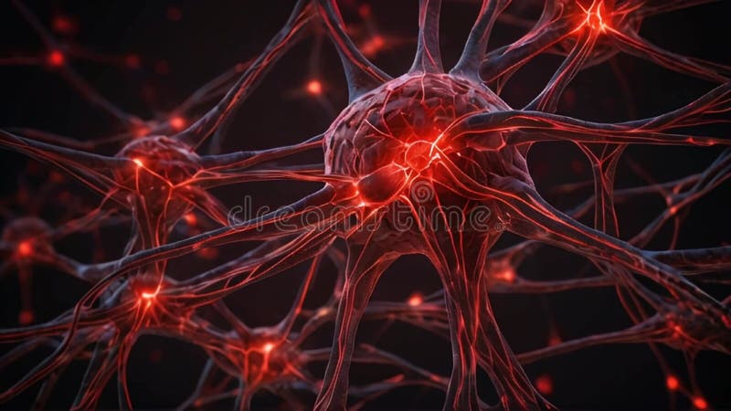 Neuron Cells. Detailed Neuronal Network with Illuminated Connections ...