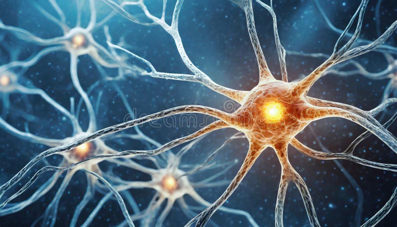 Neuron Cells with Glowing Link Knots Stock Illustration - Illustration ...