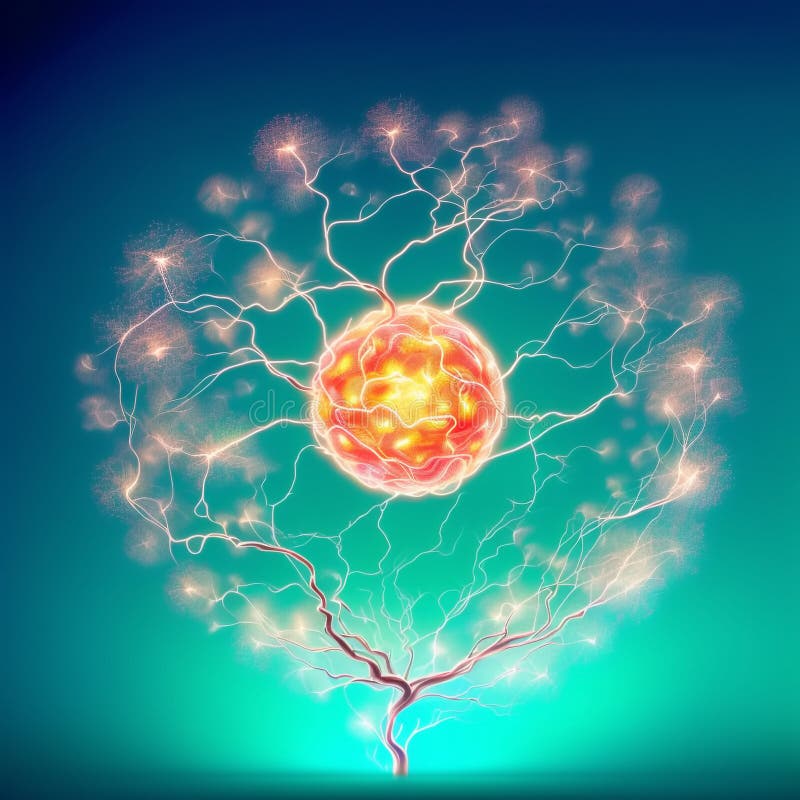 Neuron Cells with Glowing Link Knots. Generative AI Stock Illustration ...