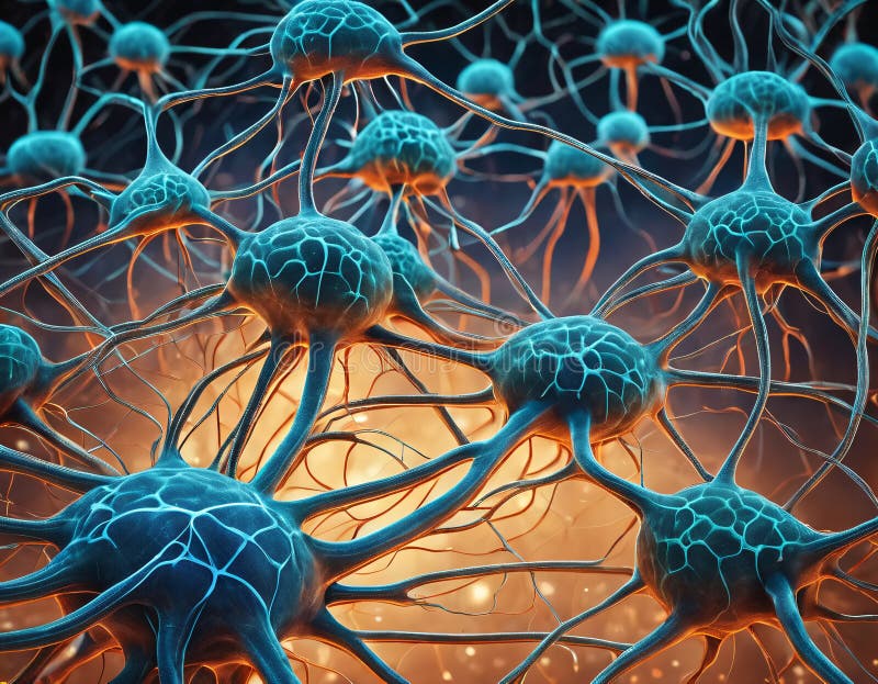 Neuron Cells with Glowing Link Knots. Generative AI Stock Illustration ...