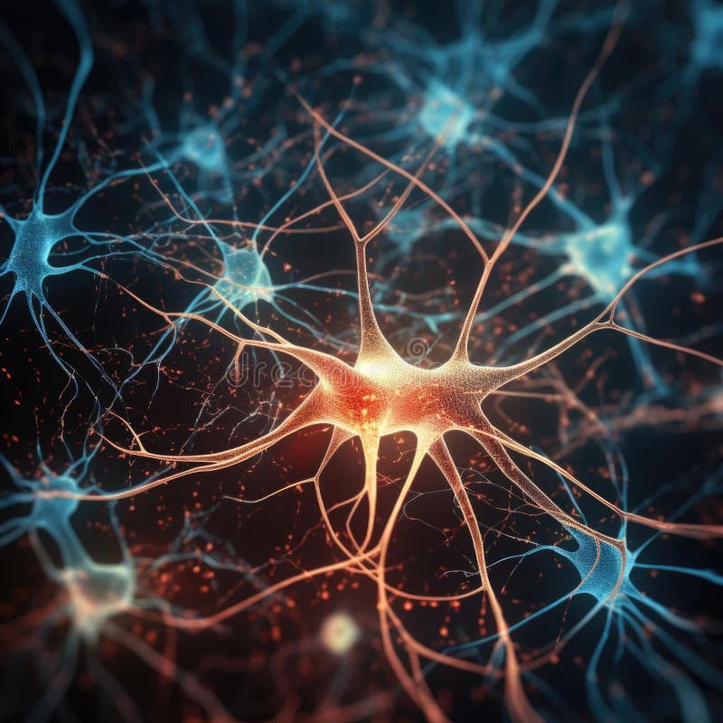 Neuron Cells with Glowing Link Nodes in Abstract Dark Space Stock ...