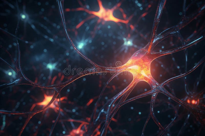 Neuron Cells Glowing in a Neural Network, Conceptual Illustration ... Neuron Cells Glowing in a Neural Network, Conceptual Illustration ...
