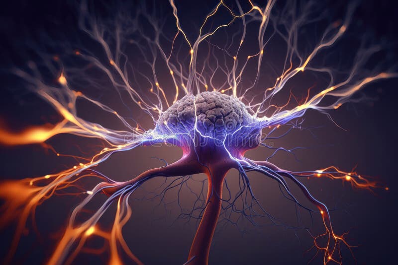 Neuron with Electric Activity. Generative AI Stock Illustration ...