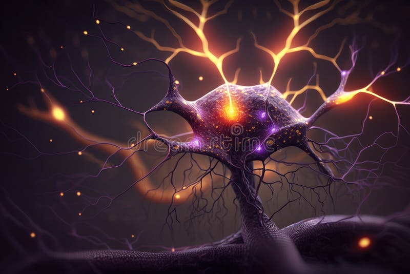 Neuron with Electric Activity. Generative AI Stock Illustration ...