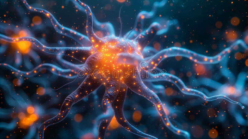 Illuminated Neuron Cell in Close-Up at a Microscopic Level Stock Image ... Illuminated Neuron Cell in Close-Up at a Microscopic Level Stock Image ...
