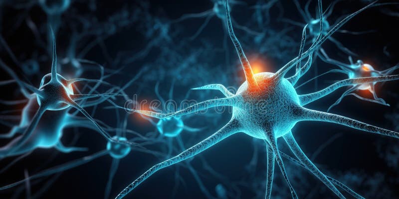 A Neuron Model and Brain Imaging Scans, Set Against a Scientific ...