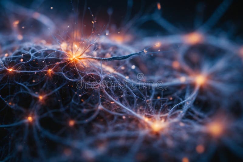 A Neuron Net Inside of Brain, Shimmering with a Vibrant Rainbow of ...