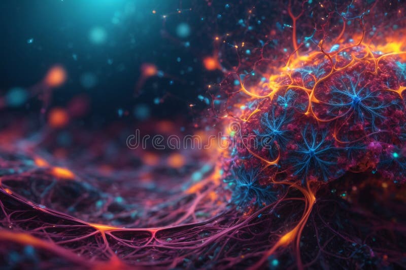 Shimmering Neuron Network Deep within the Brain Stock Illustration ...