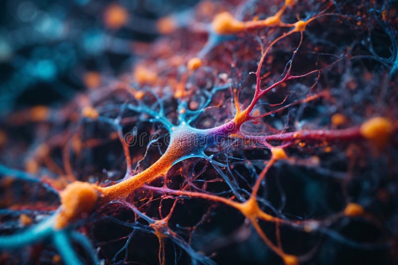 A Neuron Net Inside of Brain, Shimmering with a Vibrant Rainbow of ...
