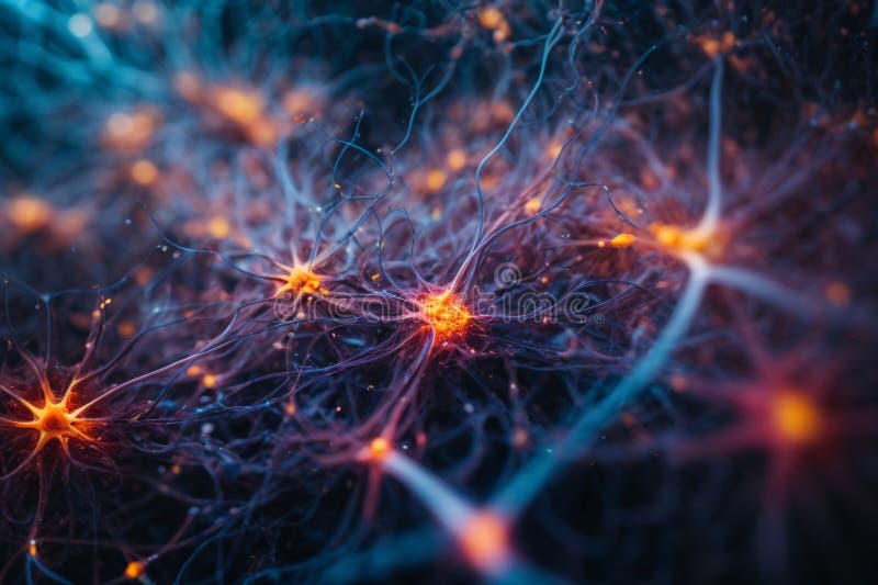 A Neuron Net Inside of Brain, Shimmering with a Vibrant Rainbow of ...