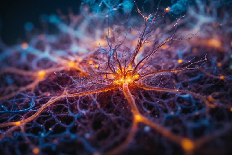 A Neuron Net Inside of Brain, Shimmering with a Vibrant Rainbow of ...