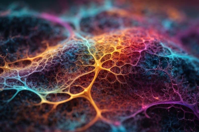 A Neuron Net Inside of Brain, Shimmering with a Vibrant Rainbow of ...