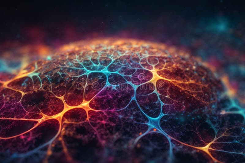 A Neuron Net Inside of Brain, Shimmering with a Vibrant Rainbow of ...