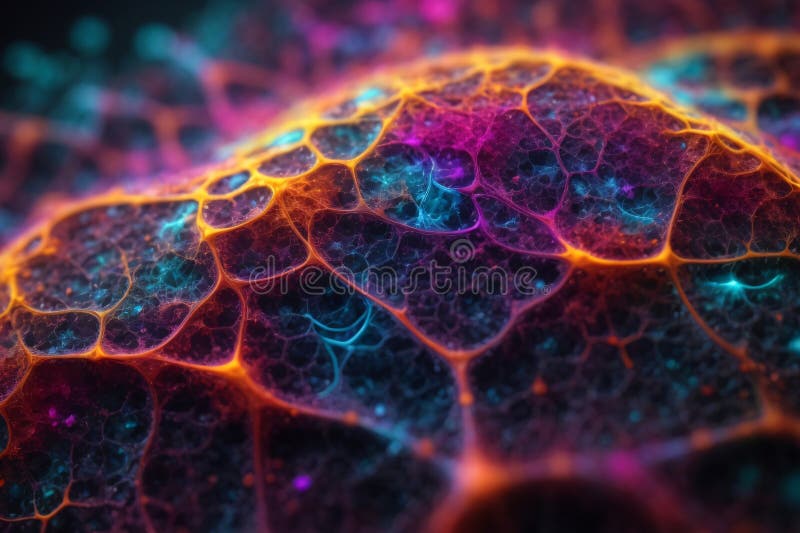 A Neuron Net Inside of Brain, Shimmering with a Vibrant Rainbow of ...