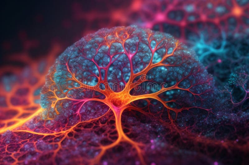 A Neuron Net Inside of Brain, Shimmering with a Vibrant Rainbow of ...