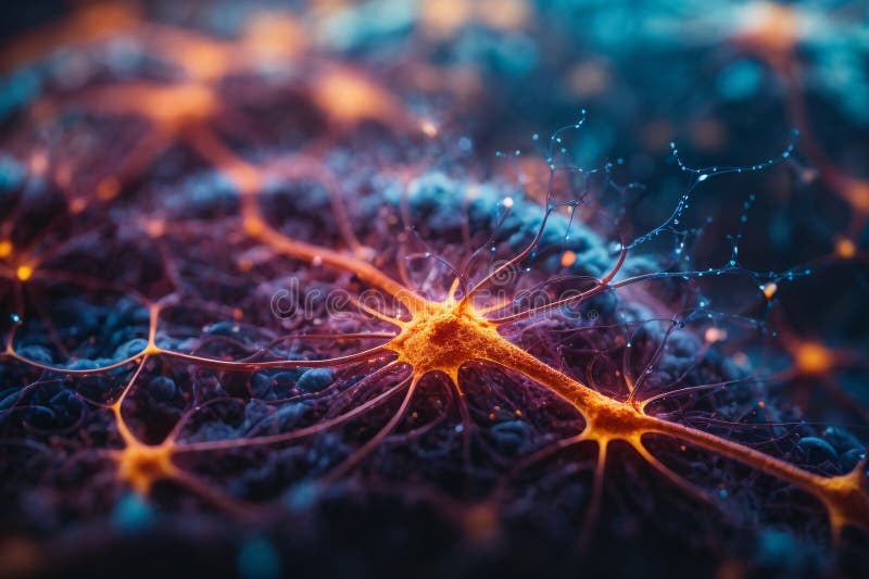 A Neuron Net Inside of Brain, Shimmering with a Vibrant Rainbow of ...