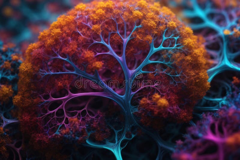 A Neuron Net Inside of Brain, Shimmering with a Vibrant Rainbow of ...