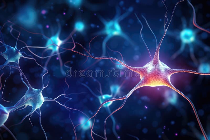 Neuron Network Brain Cells with Cell Activity between Each Other ...