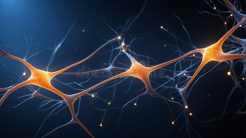 Neuron Network with Glowing Connections Representing the Brain S ...